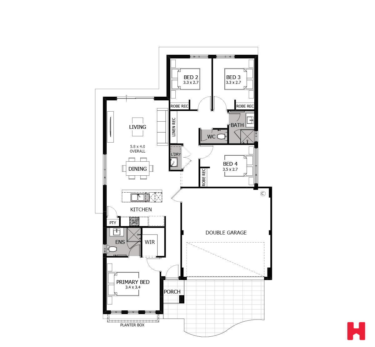 Sadie 4 Bed x 2 Bath | New House Design & Floor Plan